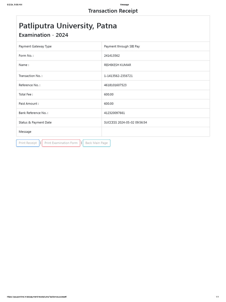 Examination Receipt | PDF
