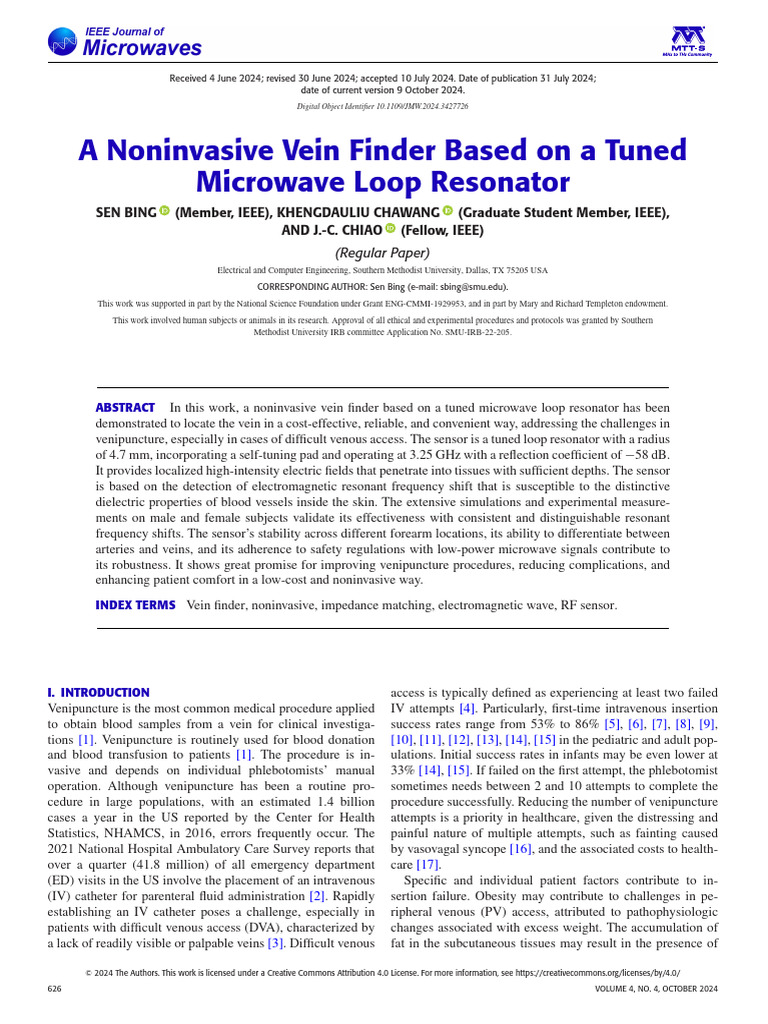 A Noninvasive Vein Finder Based On A Tuned Microwave Loop Resonator ...
