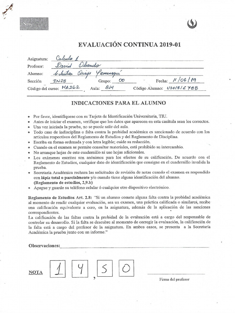 Calculo 1 - PC2 - 201901 | PDF