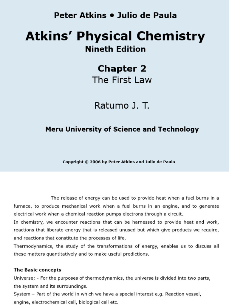 Atkins Chapter02.Lect01 | PDF | Heat | Gases