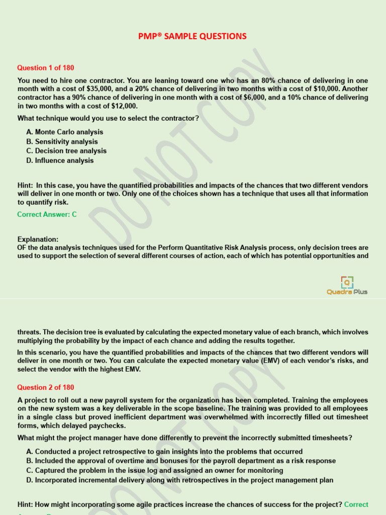 QP PMP Mock Exam 2 Set B 180 Q&a | PDF | Scrum (Software Development) | Project Management