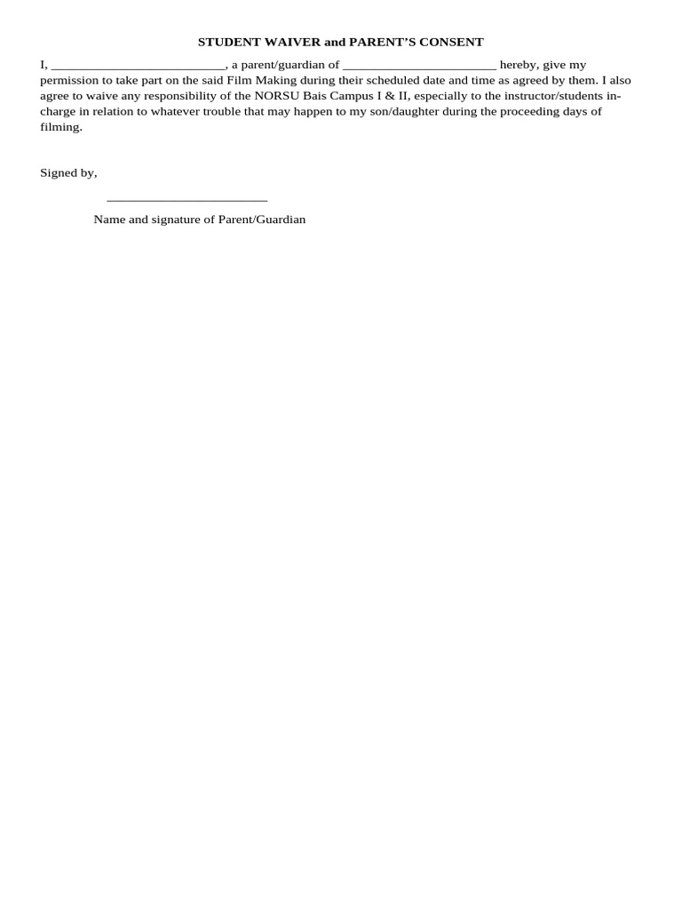 Student Film Waiver & Consent Form | PDF