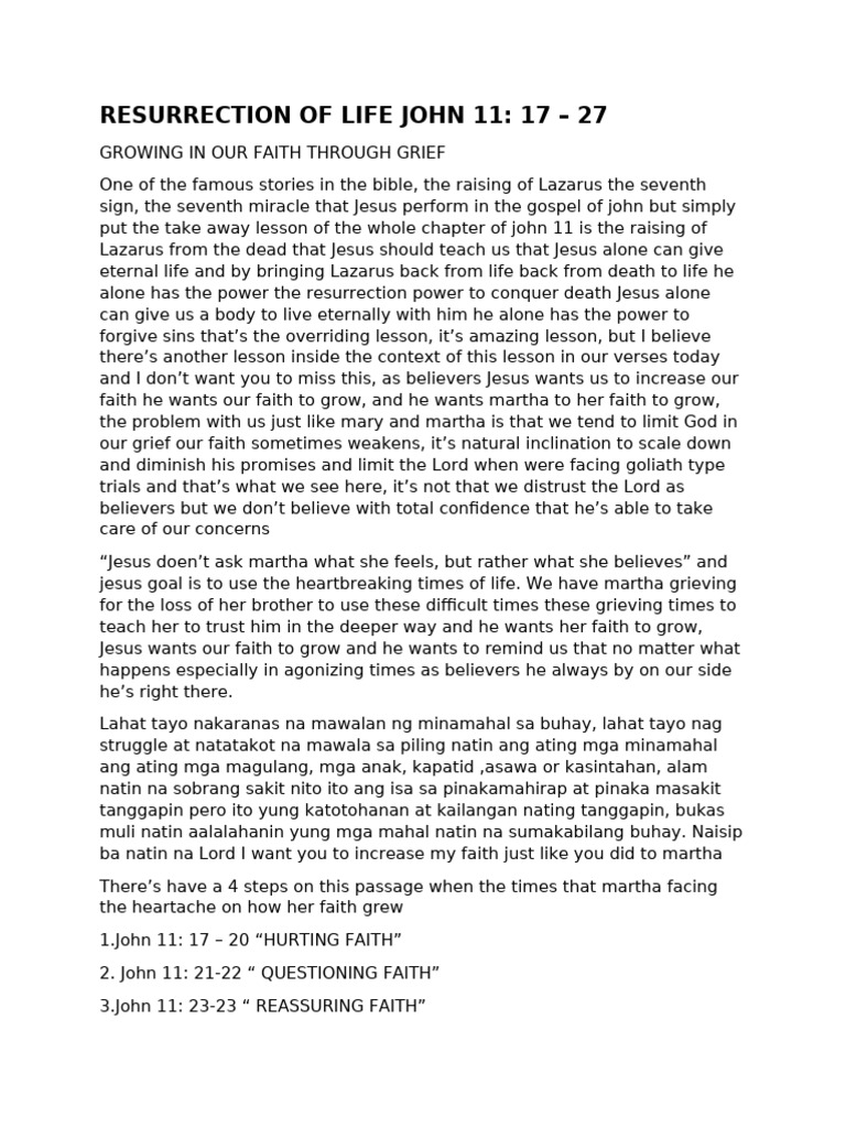 Resurrection of Life John 11 | PDF | Apocalypticists | Followers Of Jesus