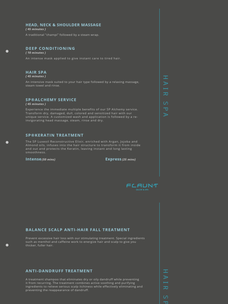 Flaunt Hair Spa and Treatments Menu | PDF