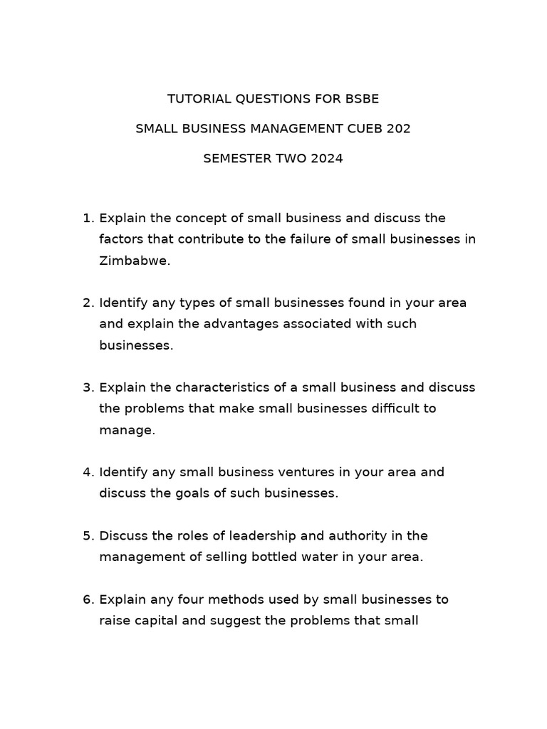 Tutorial Questions For Bsbe Mutisi | PDF | Entrepreneurship | Business