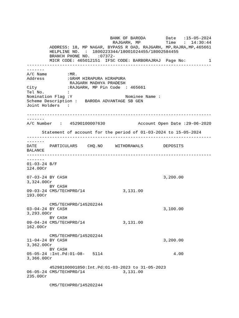 Bob Original Statement | PDF | Cheque | Banking