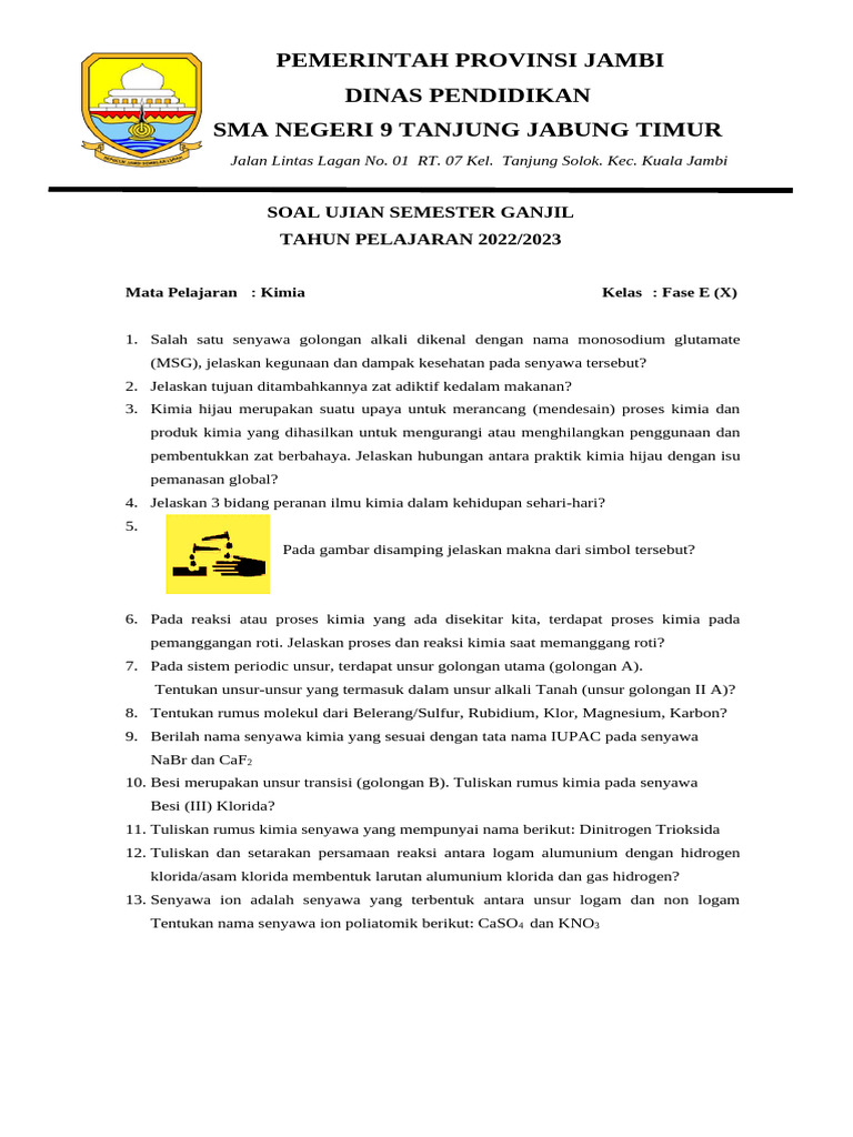 Soal Ujian Semester Ganjil Kelas X 2022-2023 | PDF