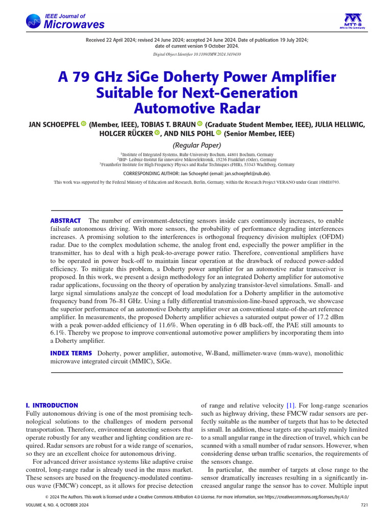 79 GHz Doherty Amplifier for Automotive Radar | PDF | Amplifier ...