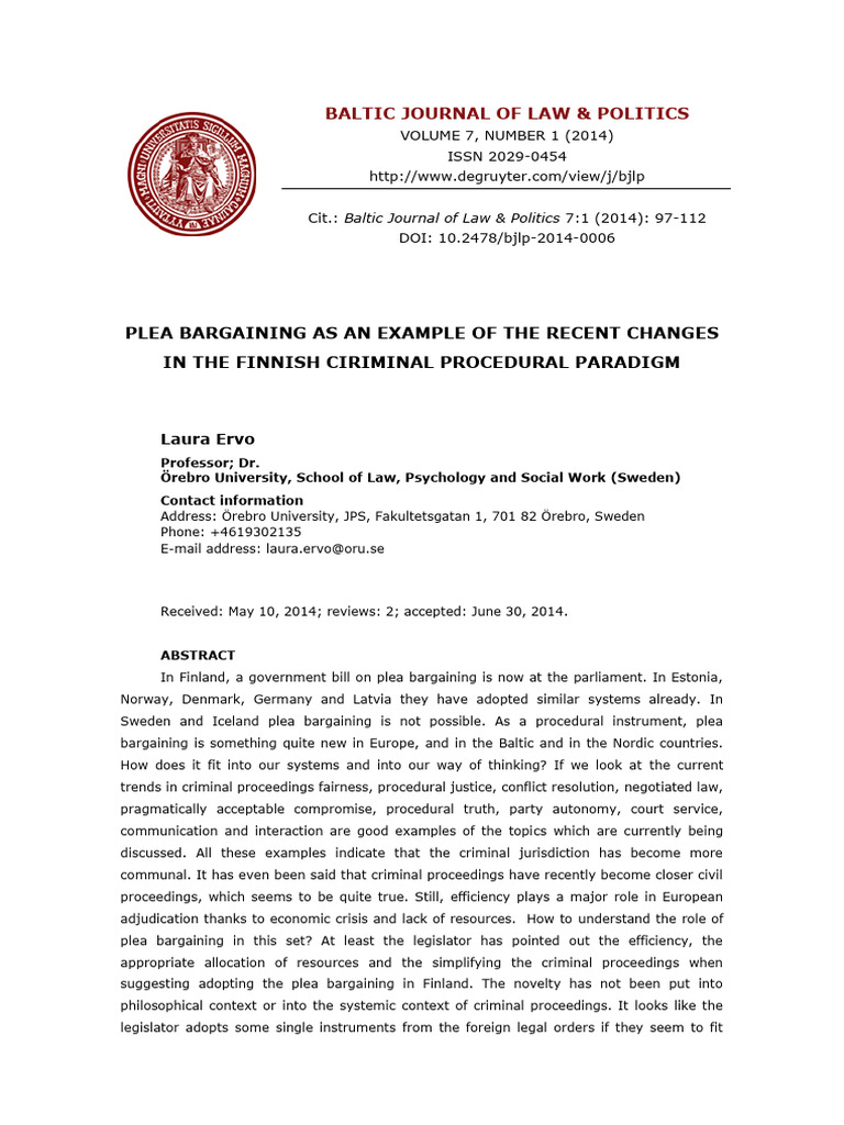 Plea Bargaining As An Example of The Recent Changes in The Finnish ...