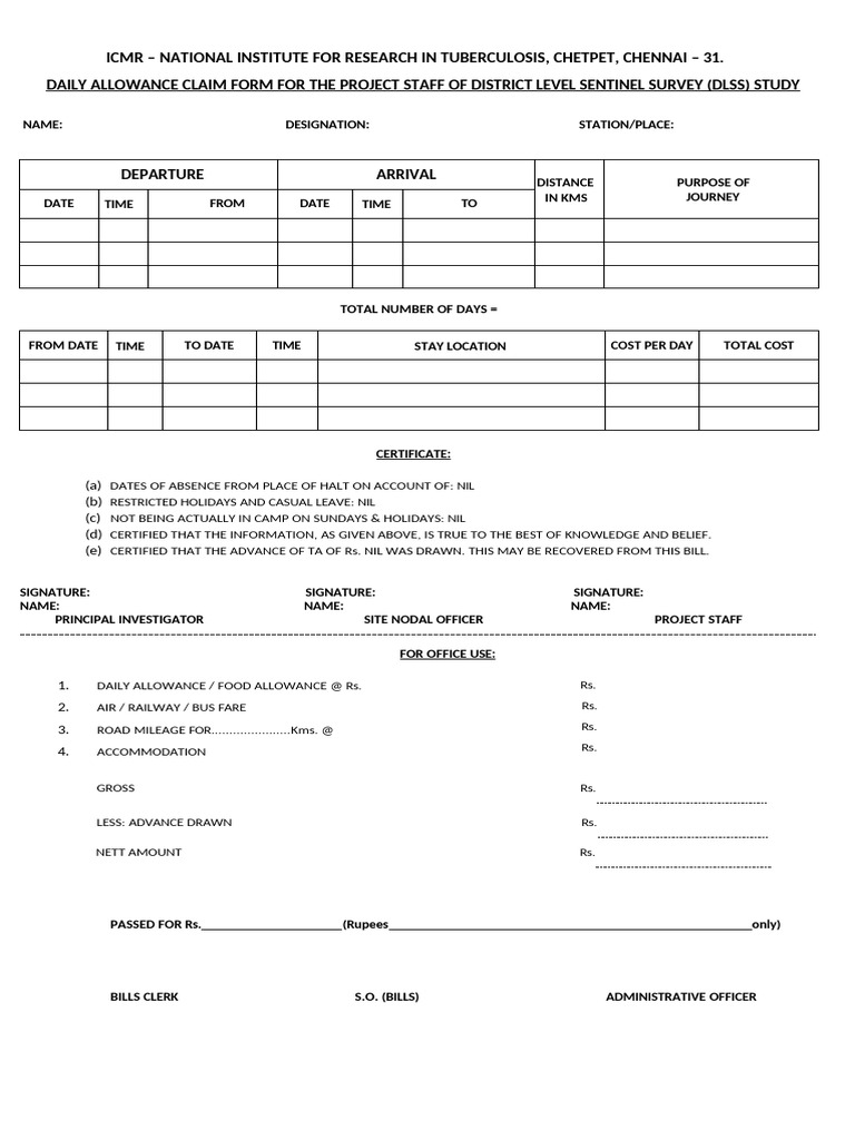 NIRT - Project Staff DA Claim Form - 21sep2024 | PDF