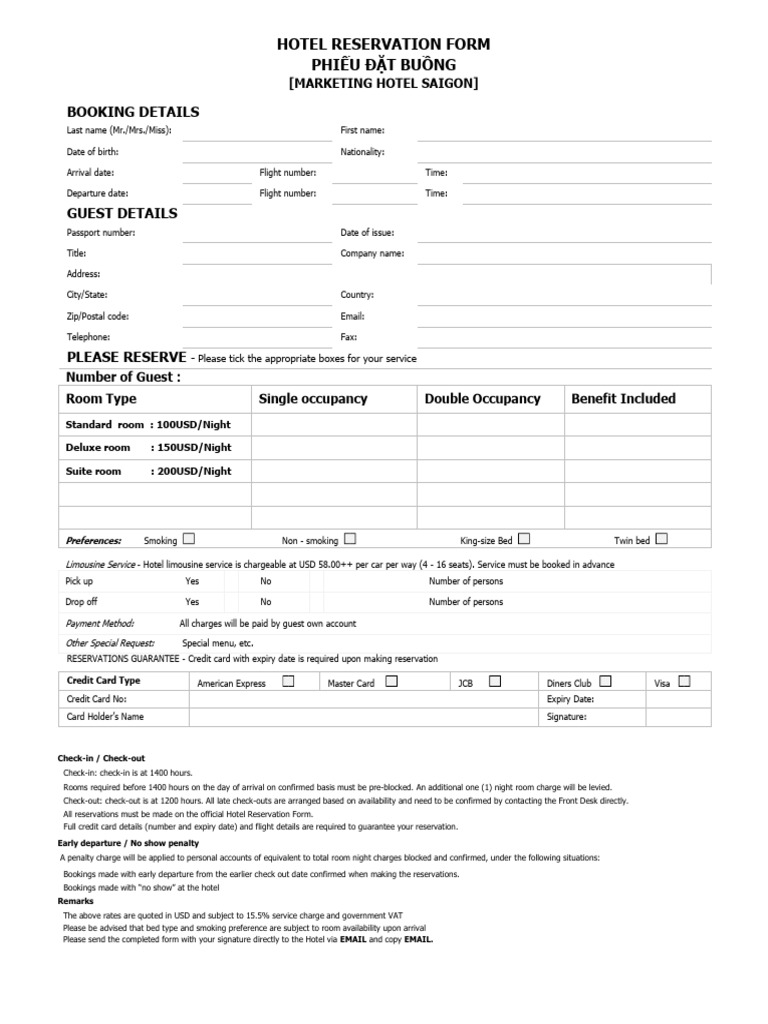 Hotel Reservation Form | PDF | Credit Card | Payments
