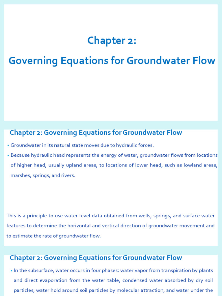 Governing Equations of Groundwater Flow | PDF | Aquifer | Chemical ...