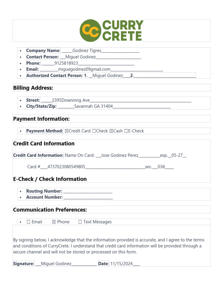 New Customer Form | PDF