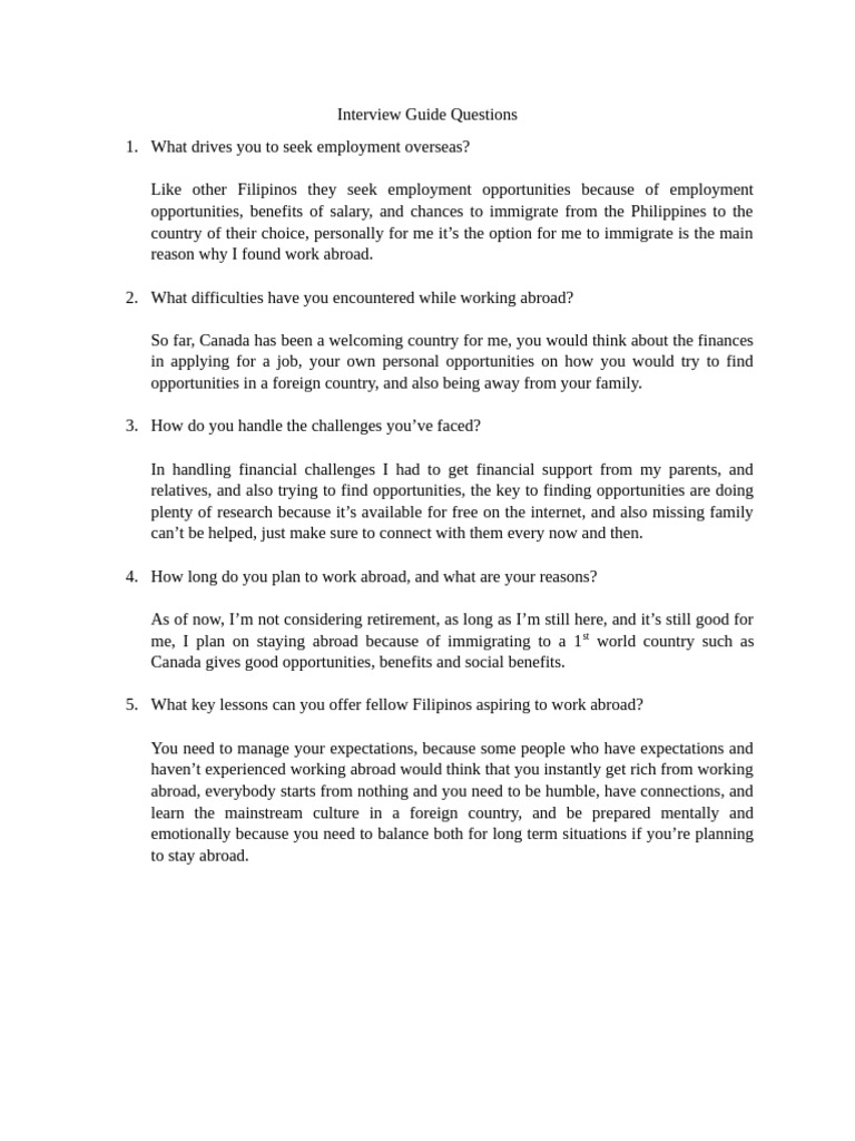 Interview Guide Questions | PDF