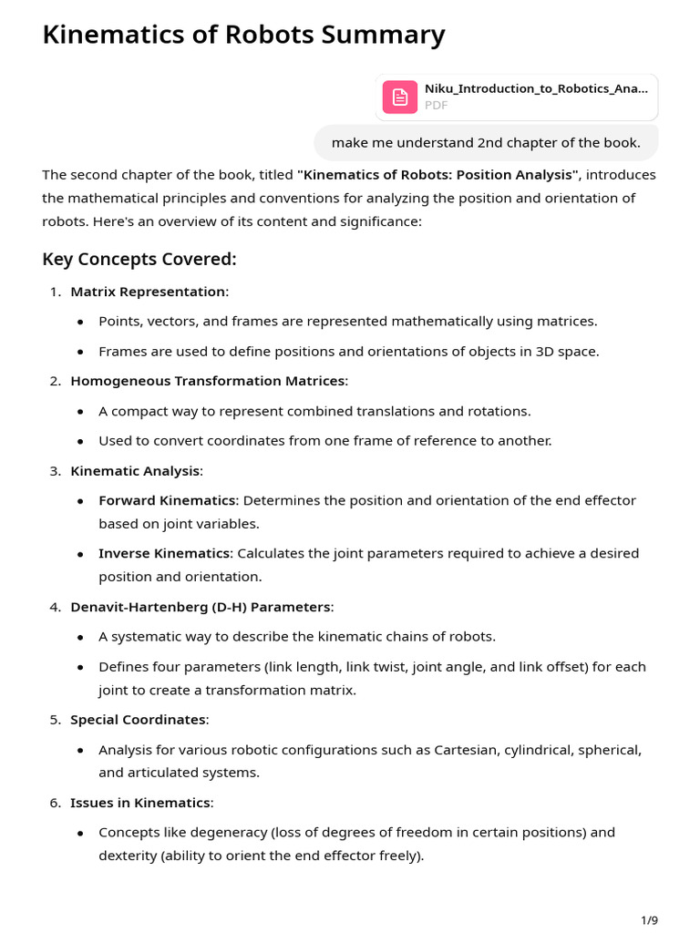 Kinematics of Robots Summary | PDF | Kinematics | Cartesian Coordinate ...