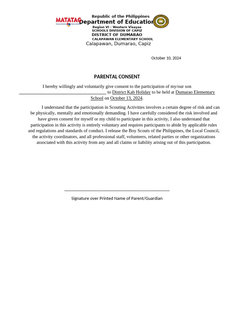 Parents Permit For Kabscout | PDF