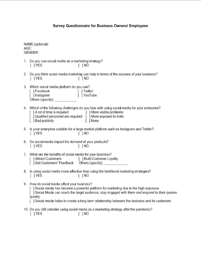 Sample Questionnaire | PDF