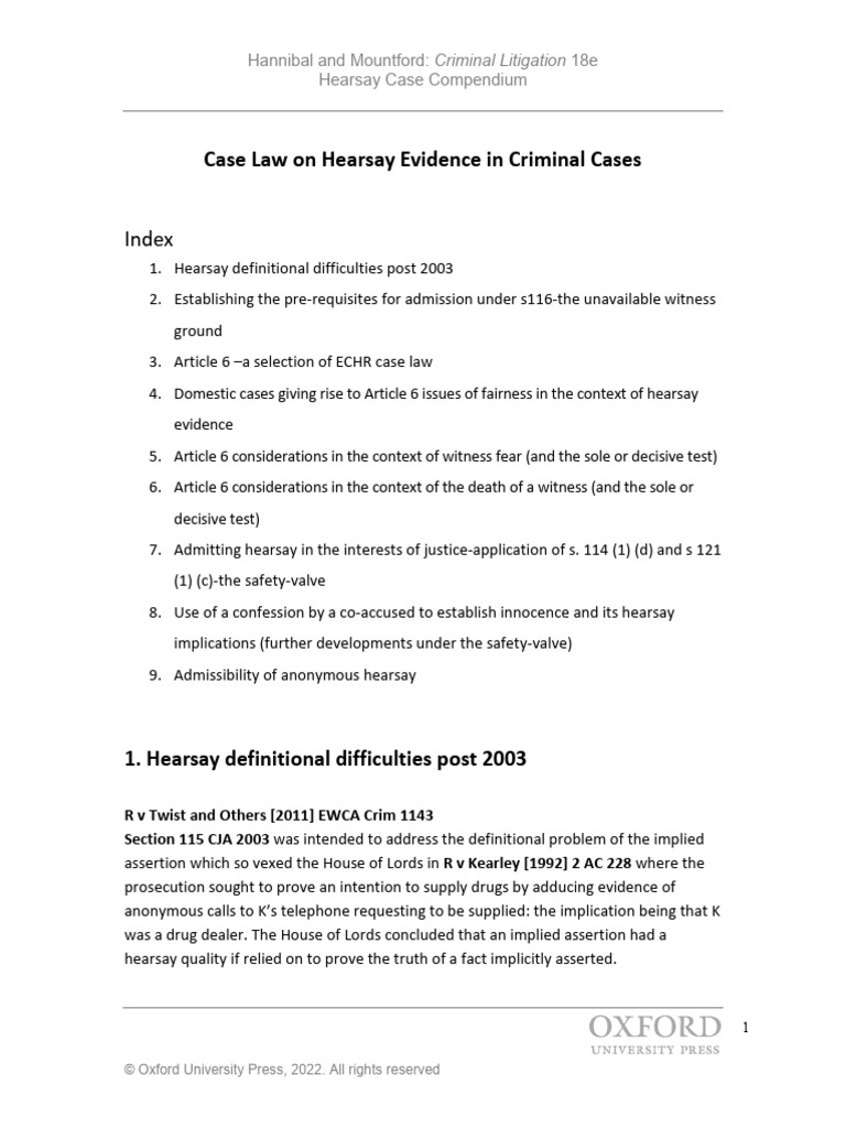 Hearsay Compendium | PDF | Hearsay | Witness