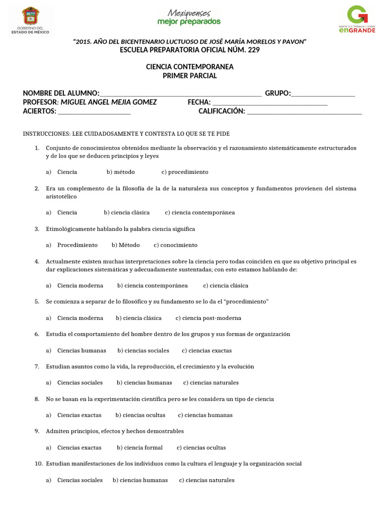 Examen de Ciencia Contemporanea TERMINADO | PDF | Science | Hipótesis