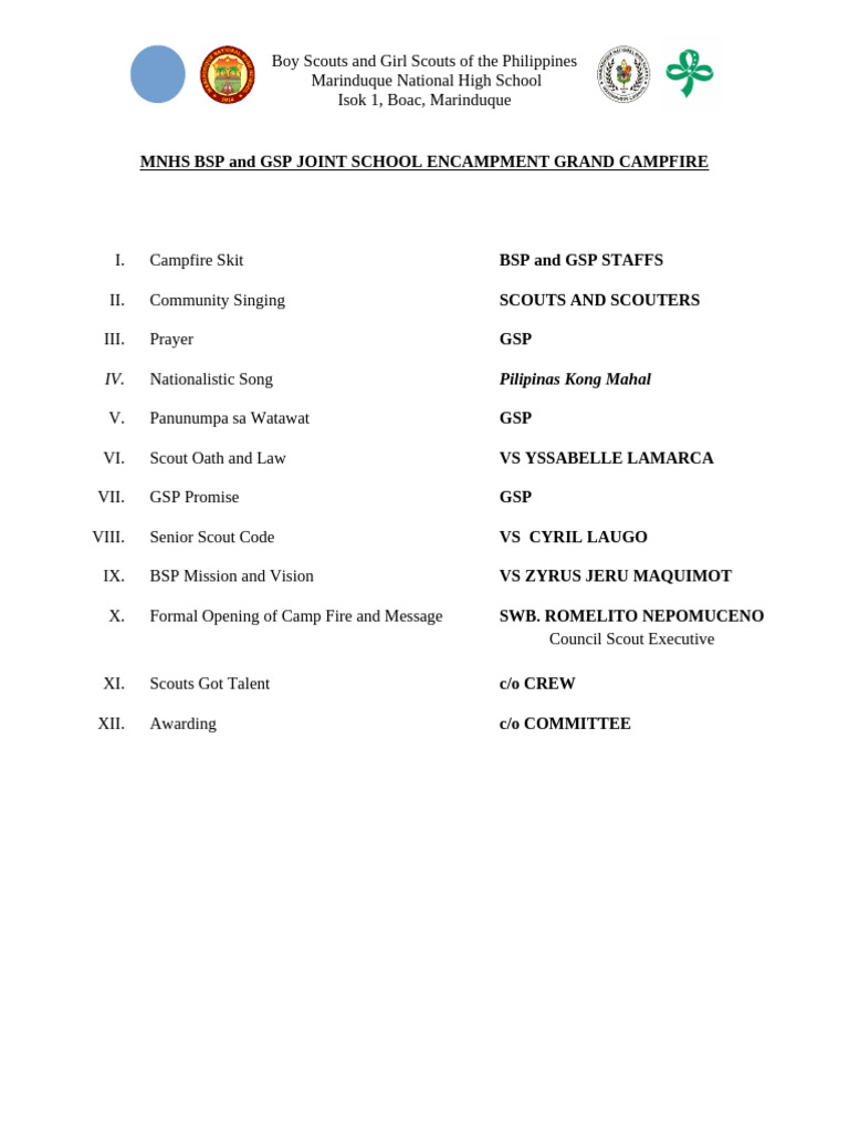 Campfire and Closing Program | PDF