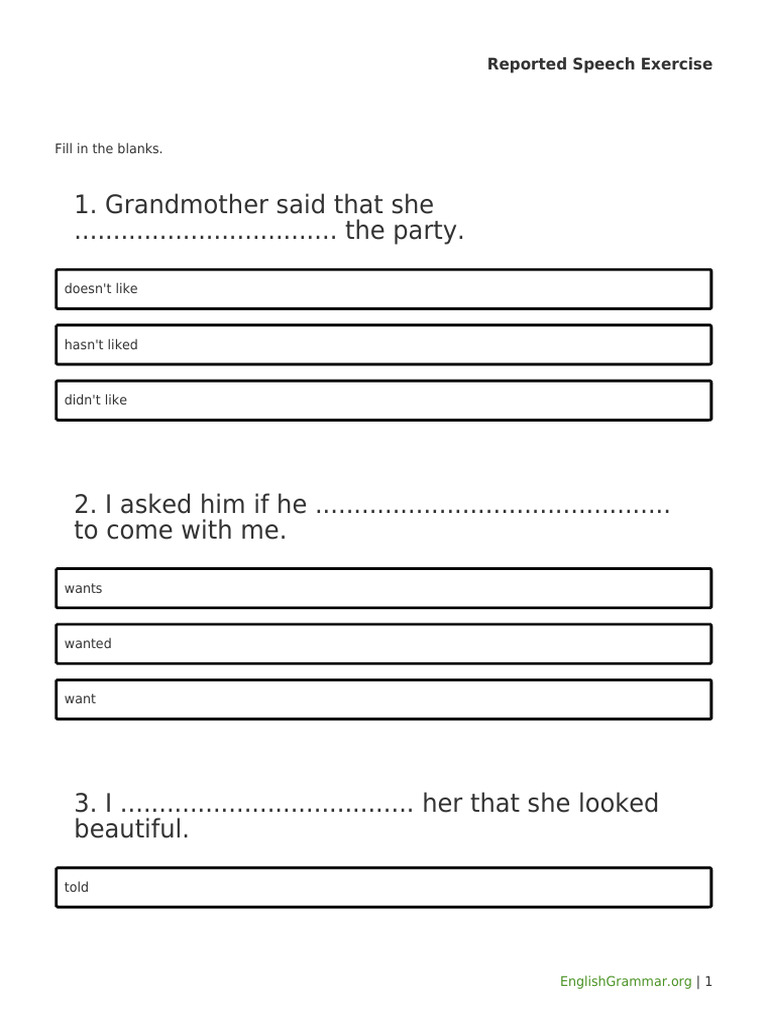 Reported Speech Exercise | PDF