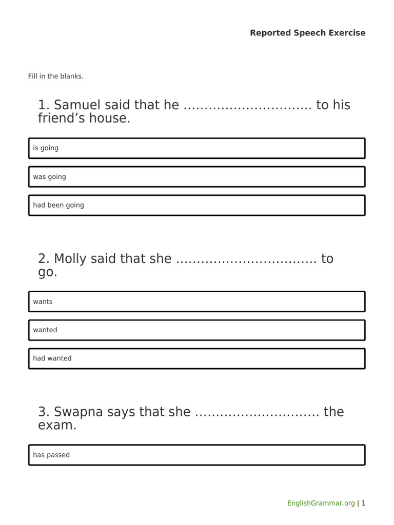 Reported Speech Exercise | PDF