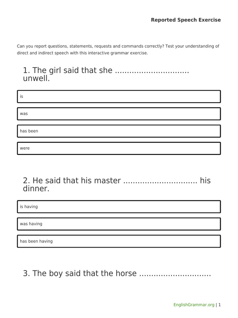 Reported Speech Grammar Quiz | PDF | Linguistics