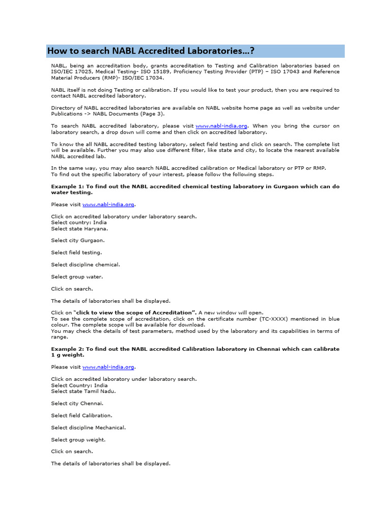 Search NABL Accredited Labs Guide | PDF