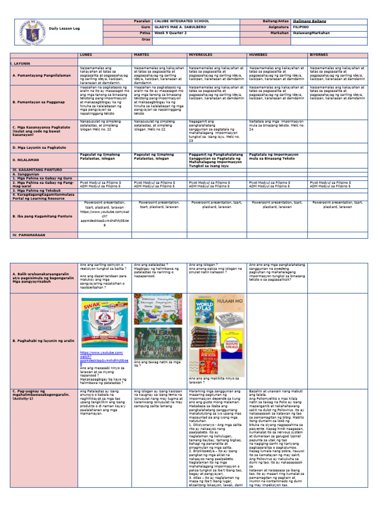 Filipino 5 - Q2 - Week 9 | PDF