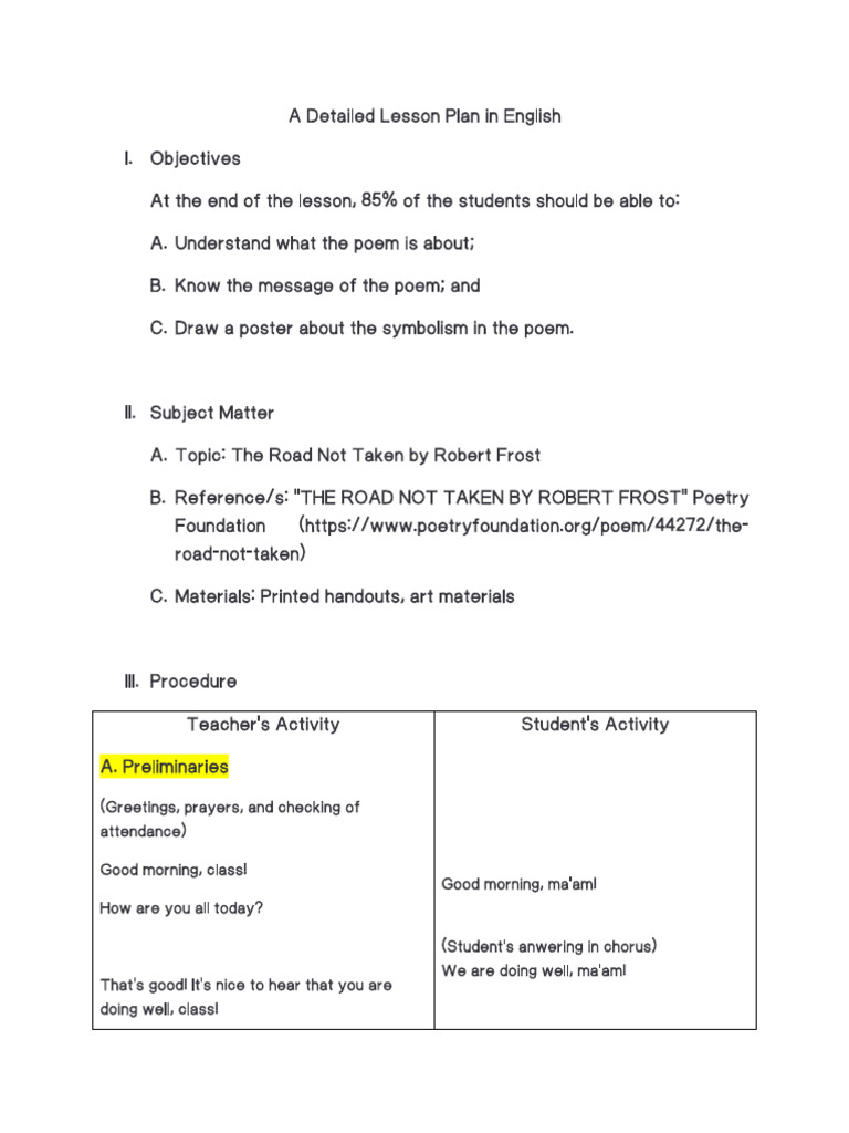 English Lesson Plan: Analyzing Poetry | PDF | Prayer