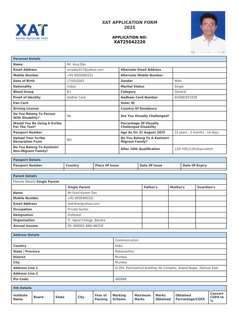 Application Form XAT25042220 | PDF