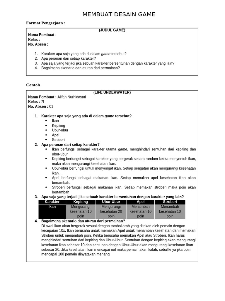 Desain Game Petualangan Ikan | PDF