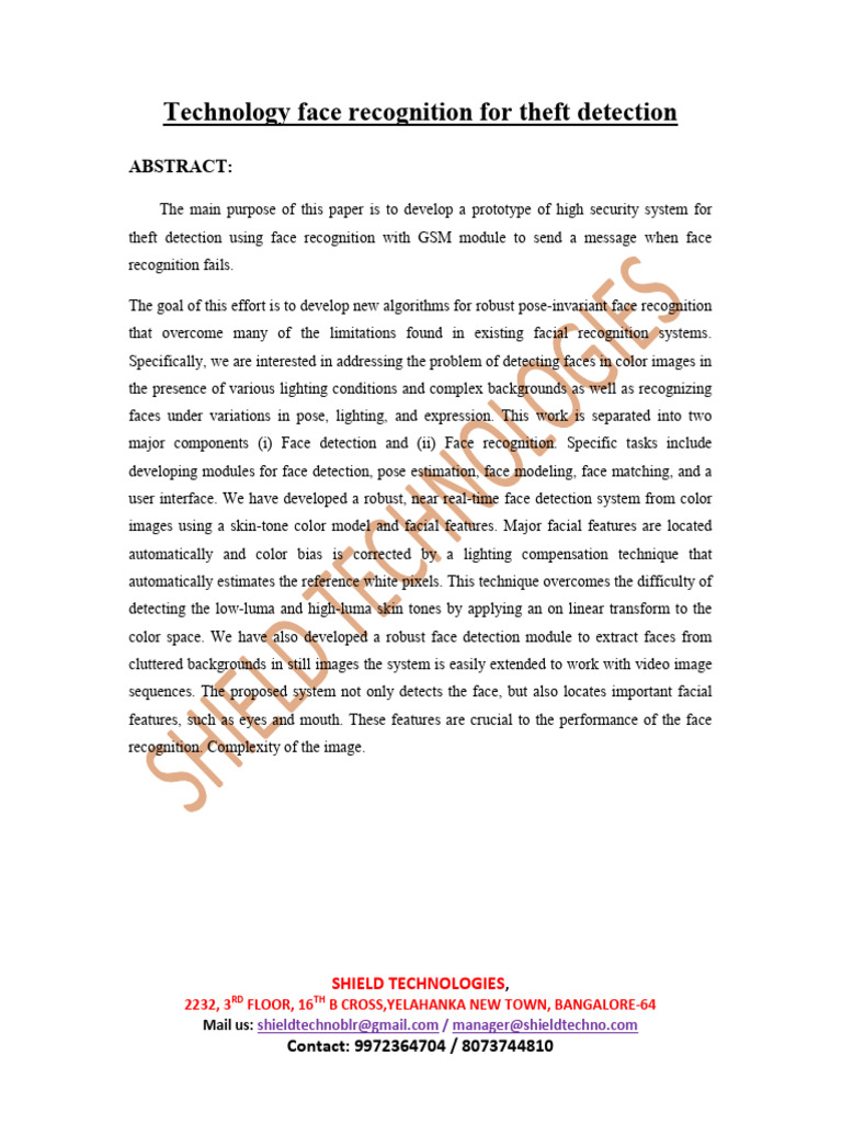 Face Recognition Theft Detection System | PDF