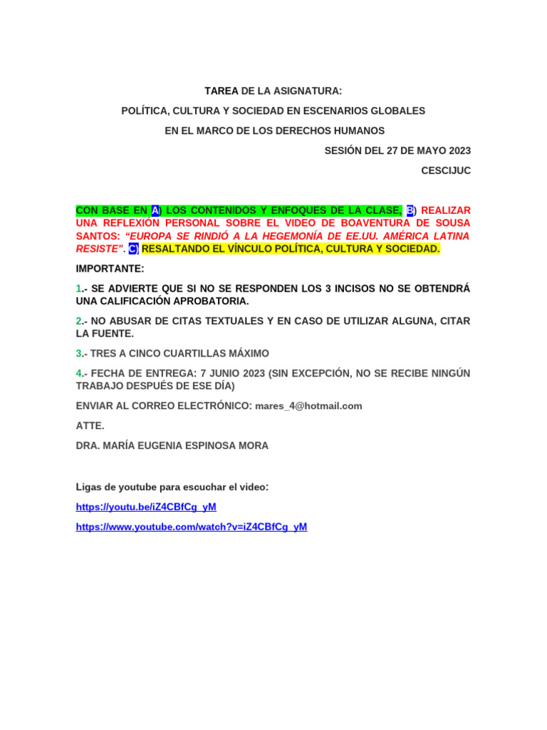 TAREA 27 de Mayo 2023 POL, CULT Y SOC | PDF