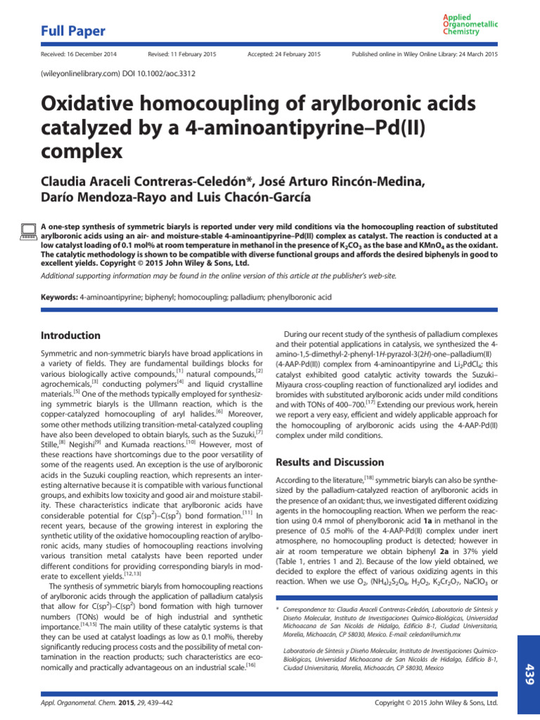 Oxidative Homocoupling of Arylboronic Acids | PDF | Chemical Reactions ...