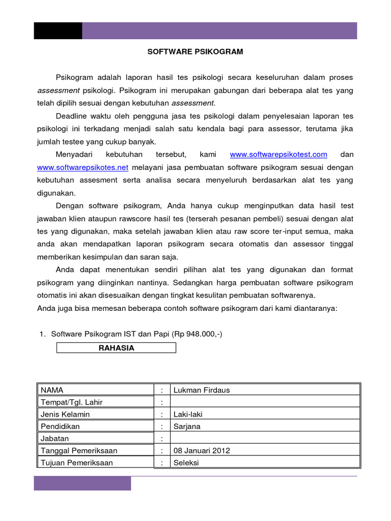 Software Psikogram Gabungan Otomatis | PDF