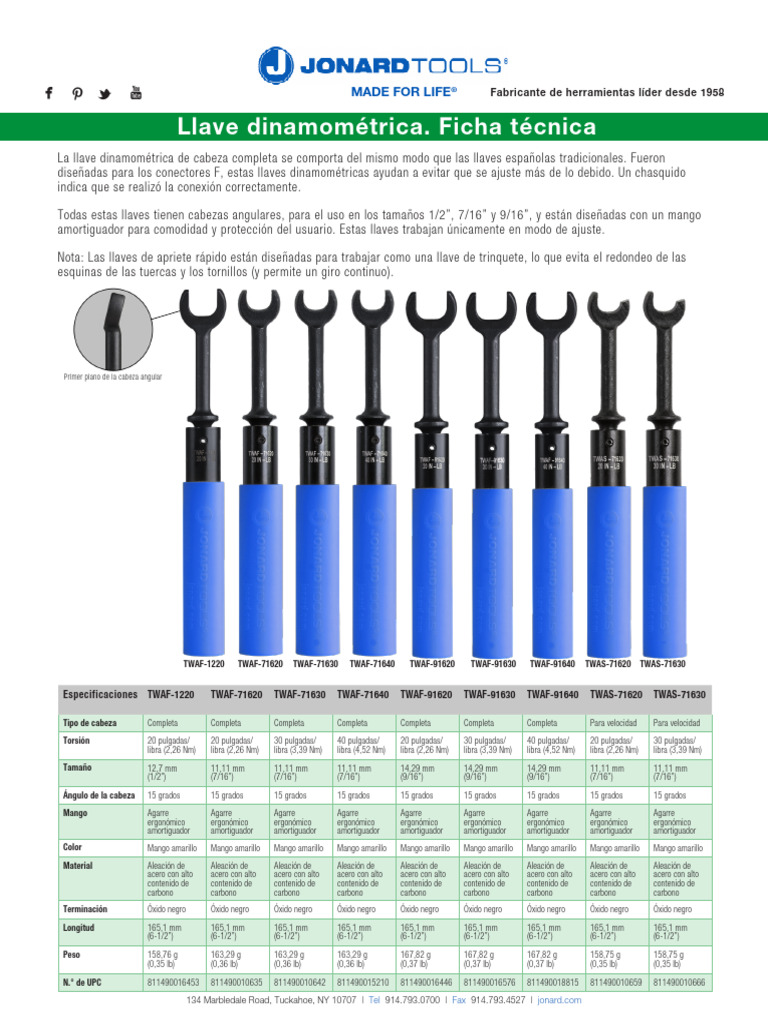 Jonard Tools Torque Wrenches Data Sheet (Spanish) | PDF | Aleación