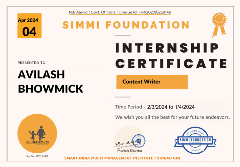 AVILASH BHOWMICK - Completion - Certificate | PDF