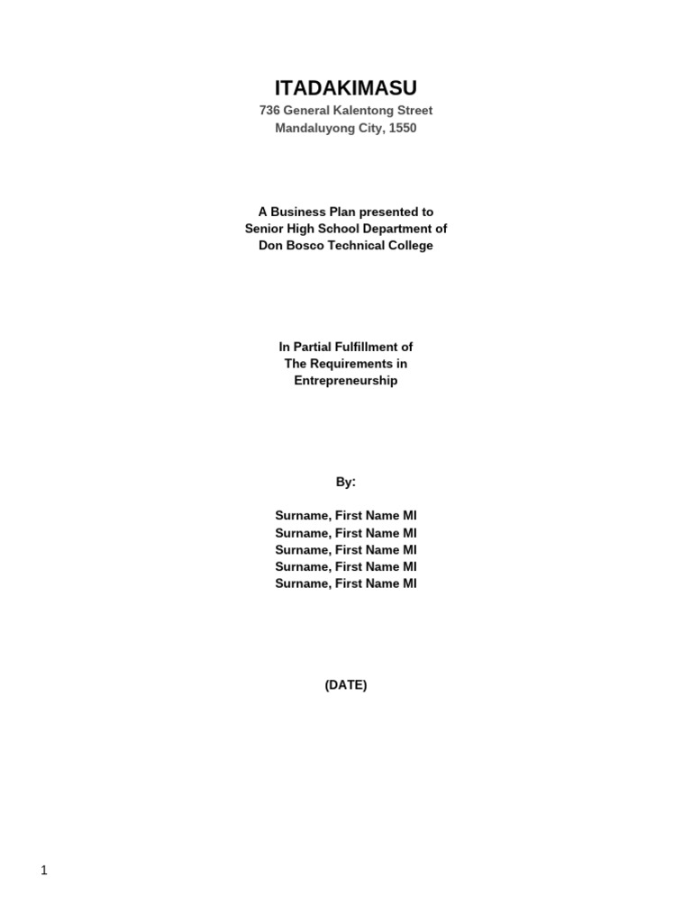 Business Plan Sample ENTREP | PDF | Prices | Chinese Cuisine