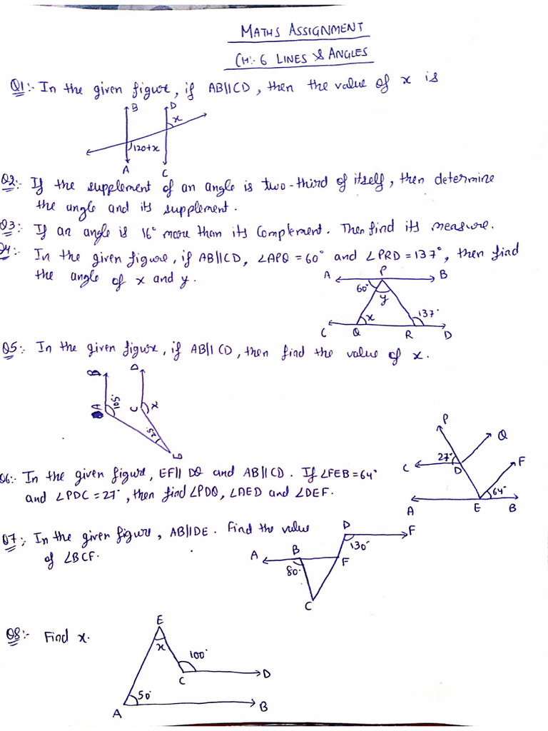 Lines and Angles Assignment | PDF