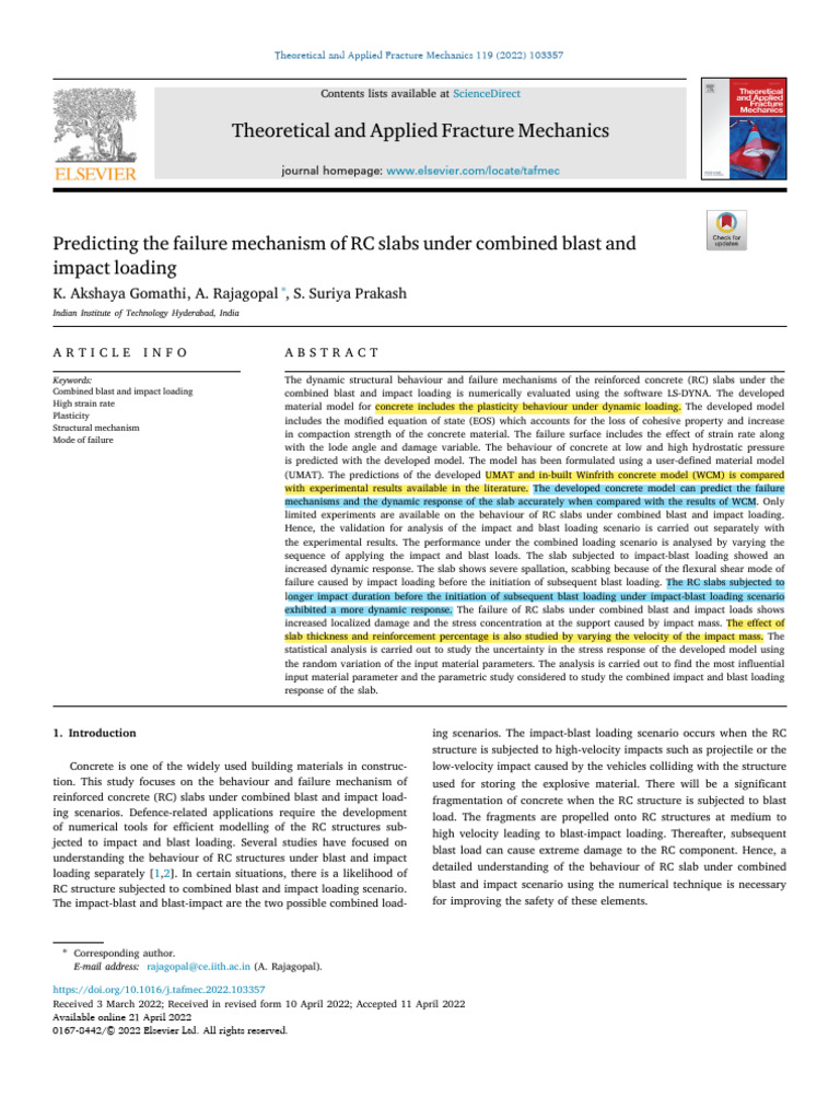 Predicting The Failure Mechanism of RC Slabs Under Combined Blast and Impact Loading | PDF ...