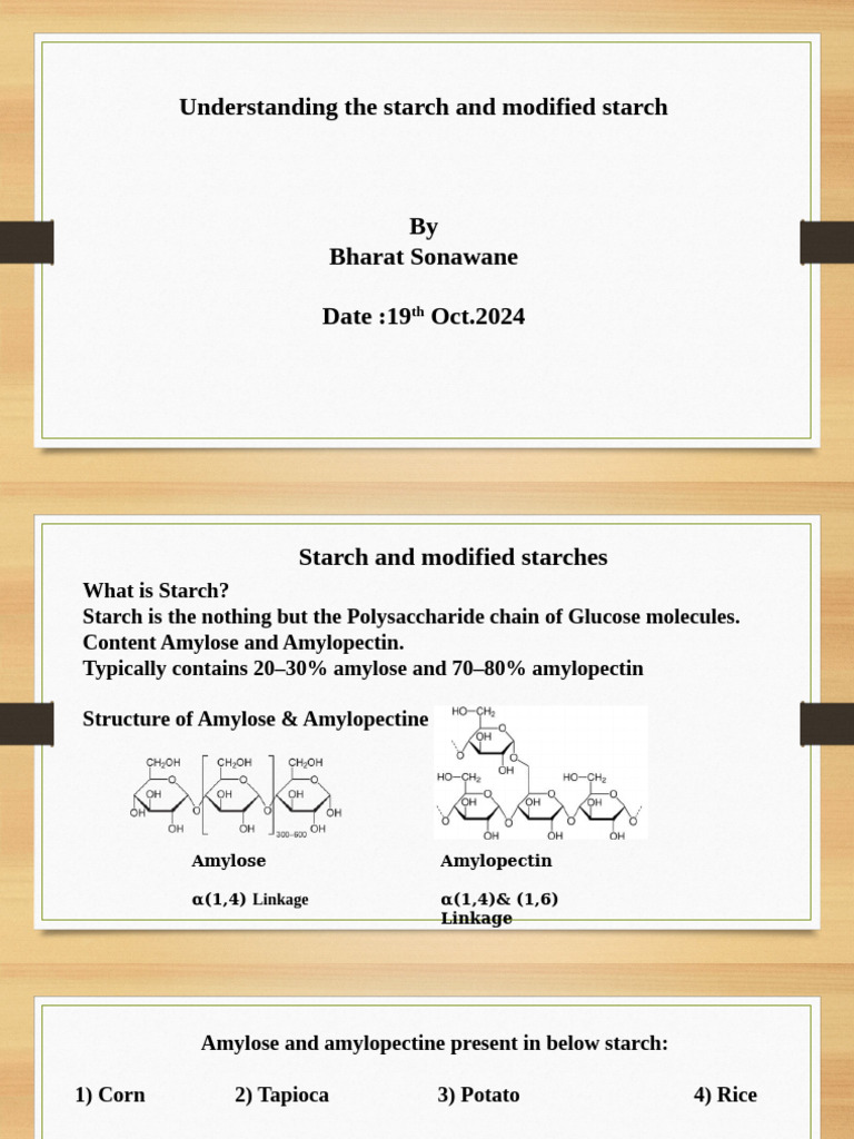 Presentation On Modified Starch and Its Applications | PDF | Starch | Ester