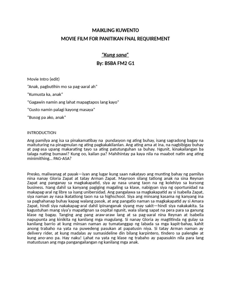 KUNG SANA Story Movie Script AutoRecovered | PDF