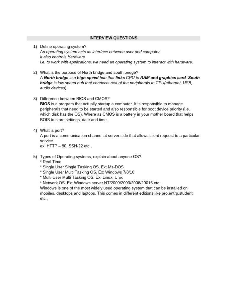 HCL Interview Questions - Q&A | PDF | Computer Network | Operating System