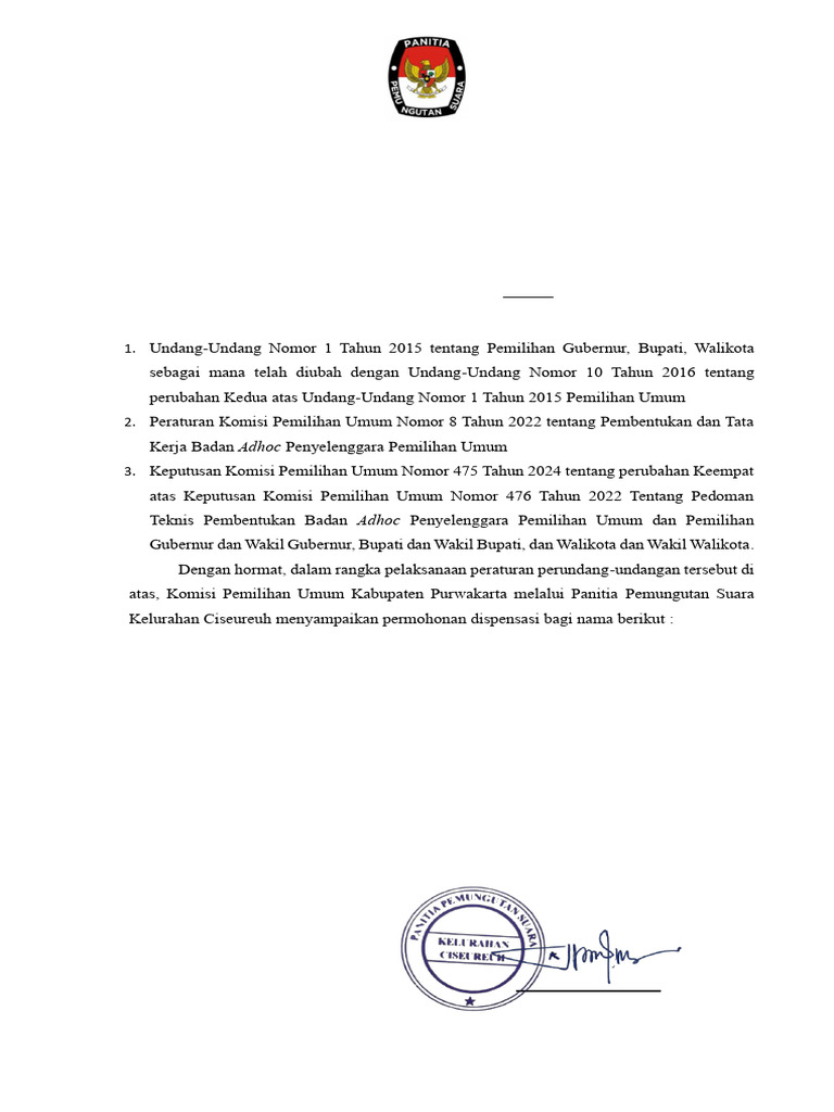 Budi Setiawan - Surat Dispen Tungsura Kpps | PDF