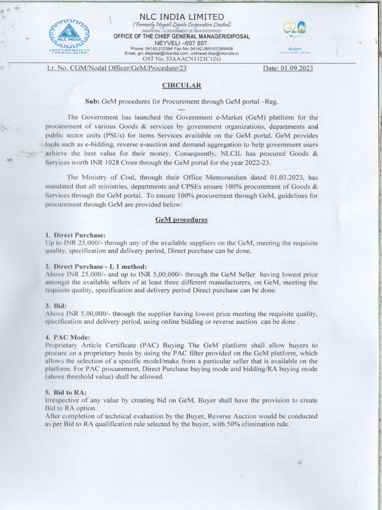 GEM Procurement Guideline | PDF | Procurement | Auction