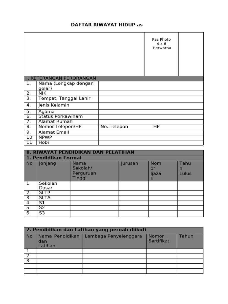 Format Daftar Riwayat Hidup Lengkap | PDF