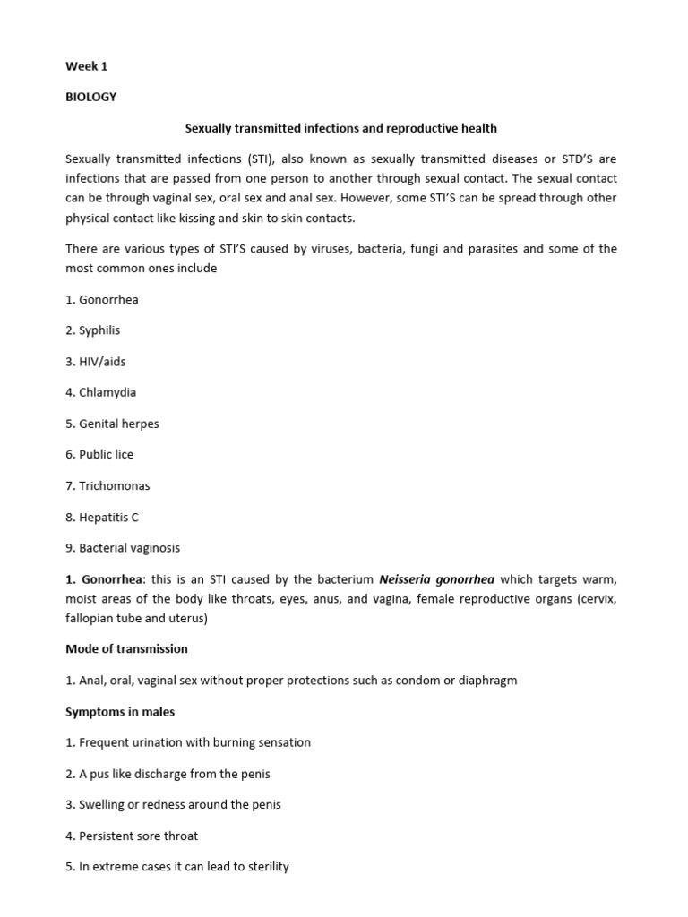 Sti and Reproductive Health | PDF | Sexually Transmitted Infection ...