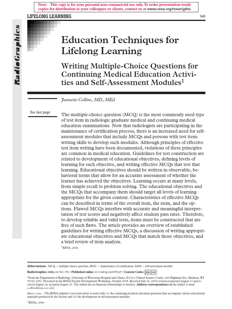 Writing Effective MCQs for CME | PDF | Multiple Choice | Ct Scan