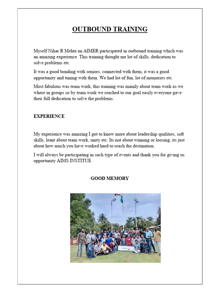 OUTBOUND TRAINING REPORT | PDF